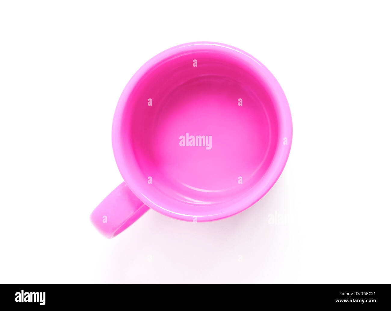 Pink mug isolated on white background, the top view Stock Photo - Alamy
