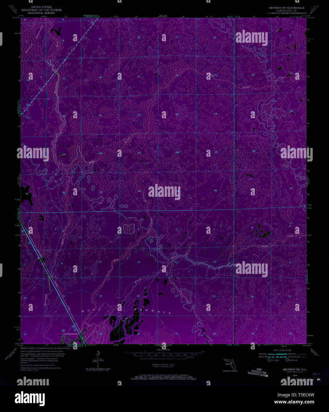 USGS TOPO Map Florida FL Bronson SW 345334 1954 24000 Inverted ...