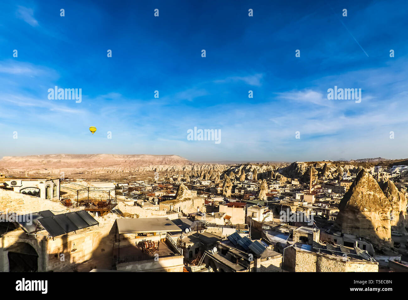 Landscape of traditional houses and fairy chimneys at Cappadocia Stock ...