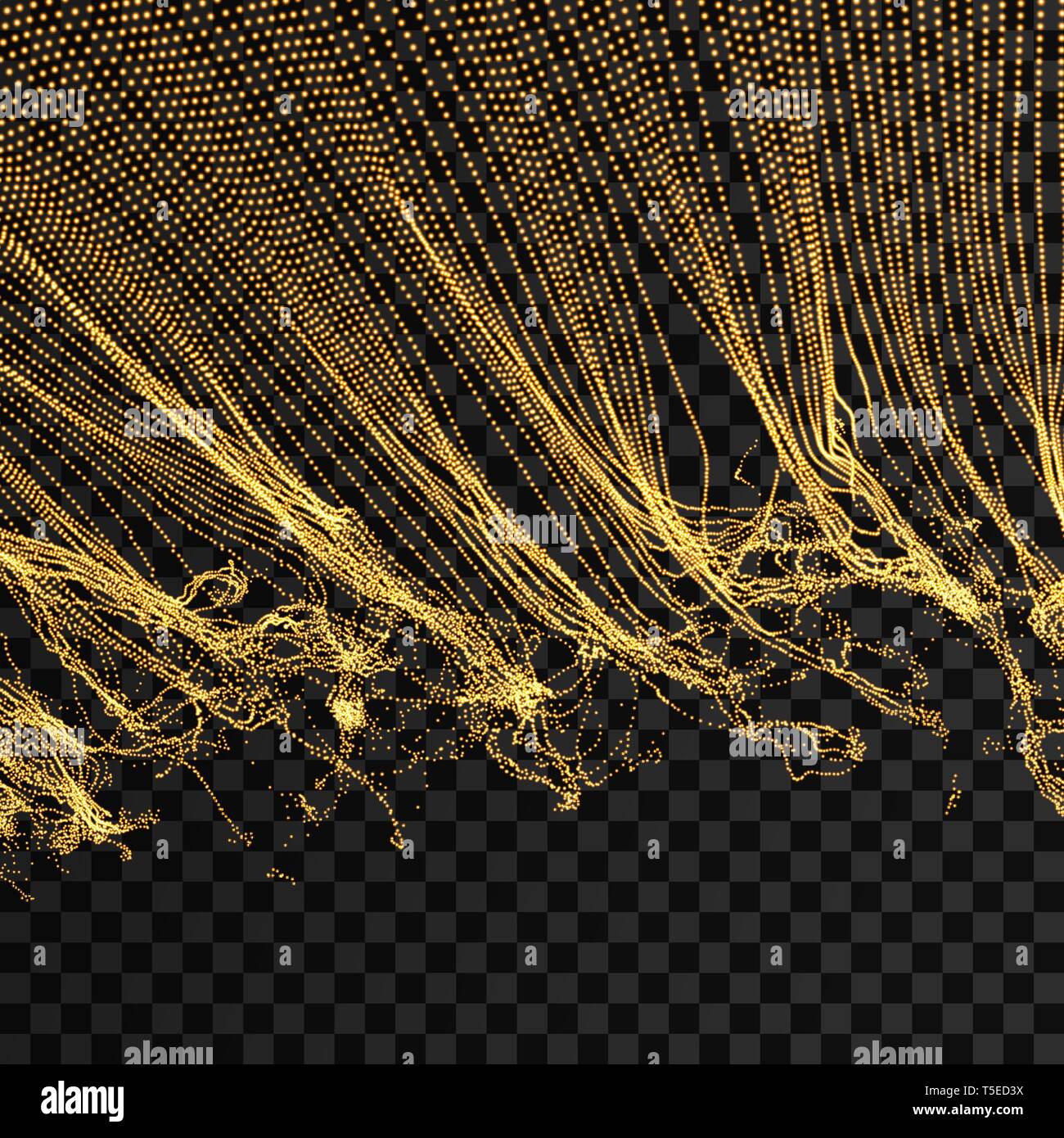Array with dynamic particles. Wavy background. Composition with motion effect. Abstract vector ...