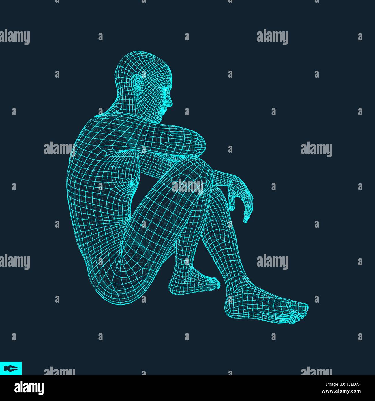Man in a Thinker Pose. 3D Model of Man. Geometric Design. Human Body ...