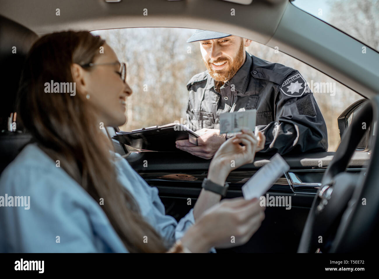 Happy police in road hi-res stock photography and images - Alamy