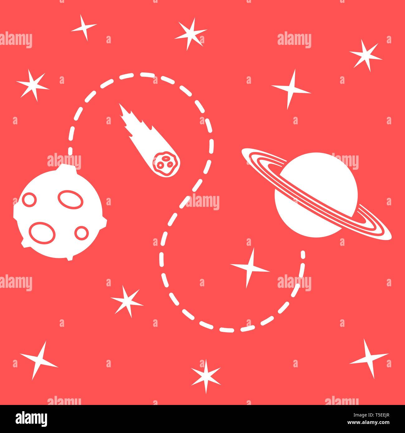 Vector illustration with planets, meteorite, stars. Space exploration ...