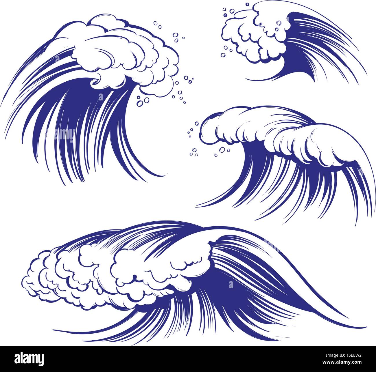 sea waves, set icon collection cartoon hand drawn vector illustration ...
