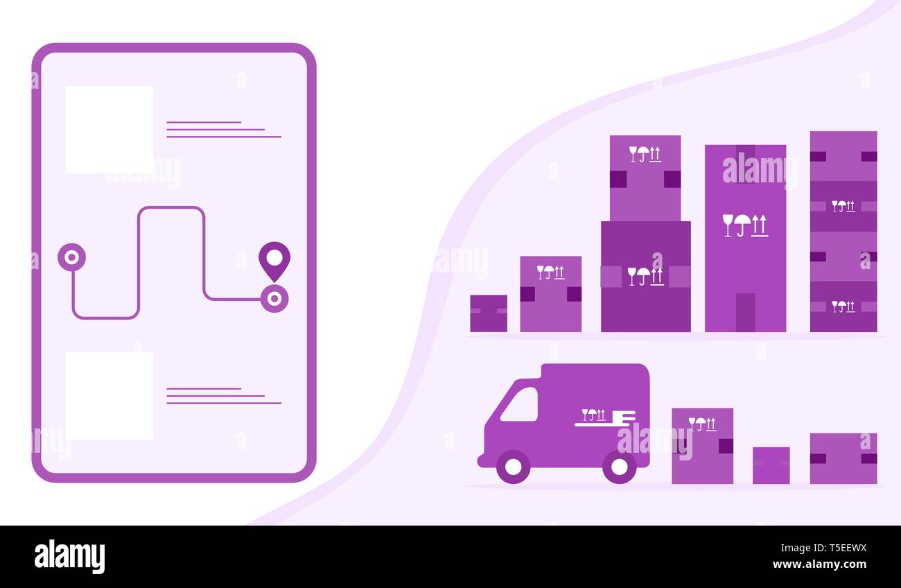 Vector illustration with order goods online. Warehouse, delivery. Cargo ...