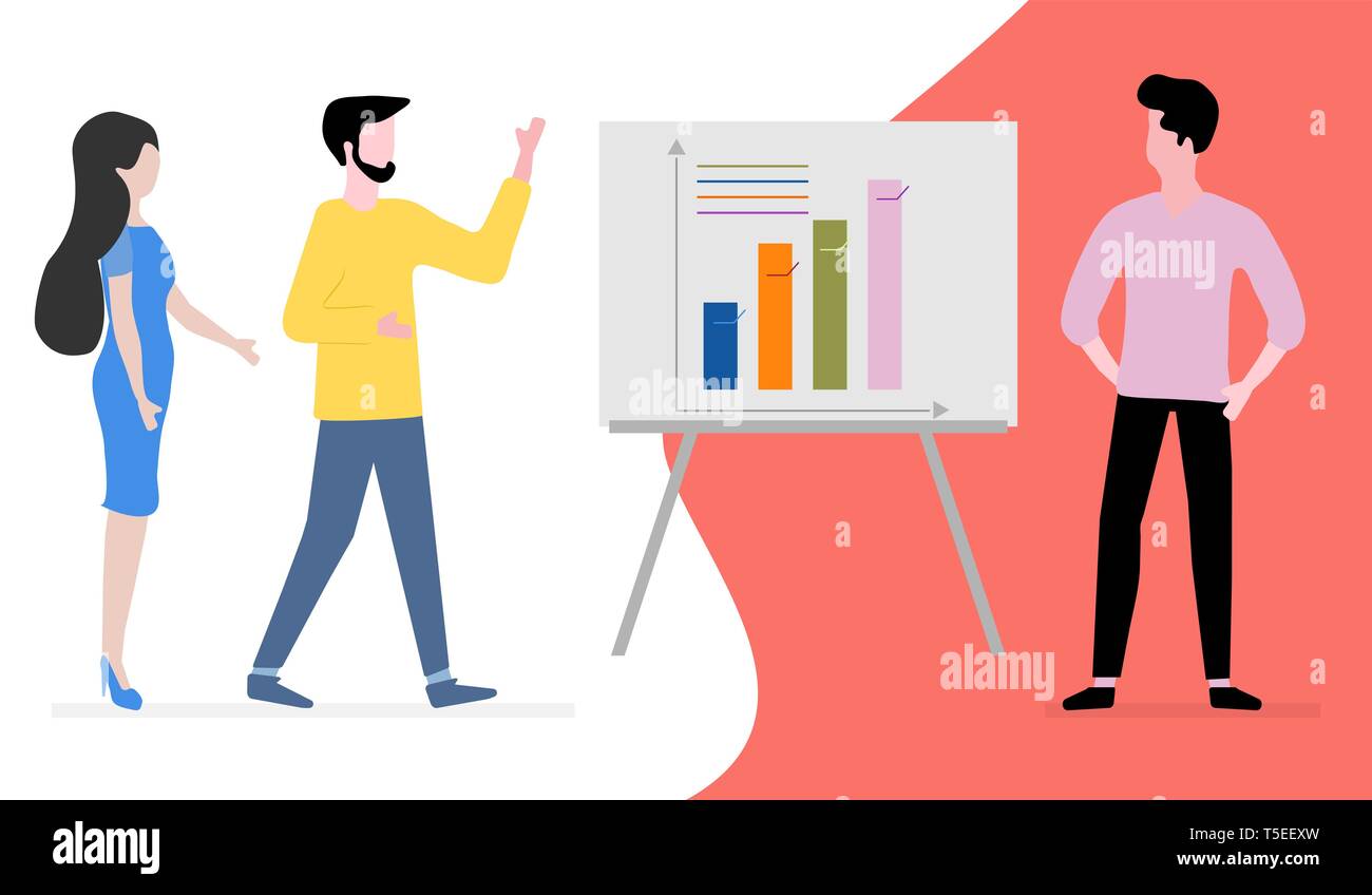 Vector illustration with people having business meeting. People discuss ...