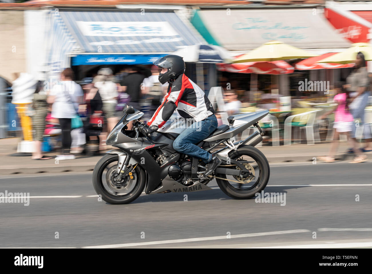 Yamaha YZF-R1 motorbike being ridden at the Southend Shakedown ...