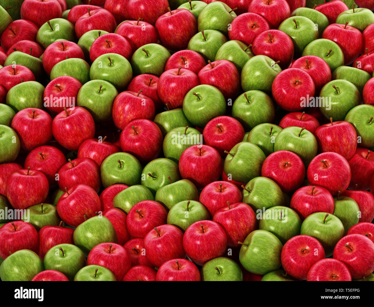 Stack of fresh green and red apples. 3D illustration Stock Photo - Alamy