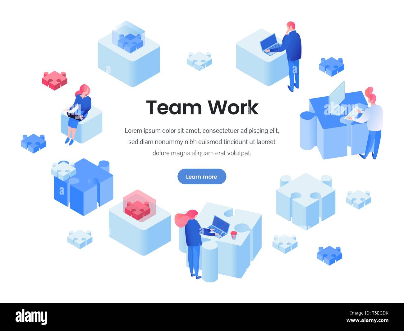 Teamwork, team building isometric landing page. Programmers coworking, brainstorming, searching ...