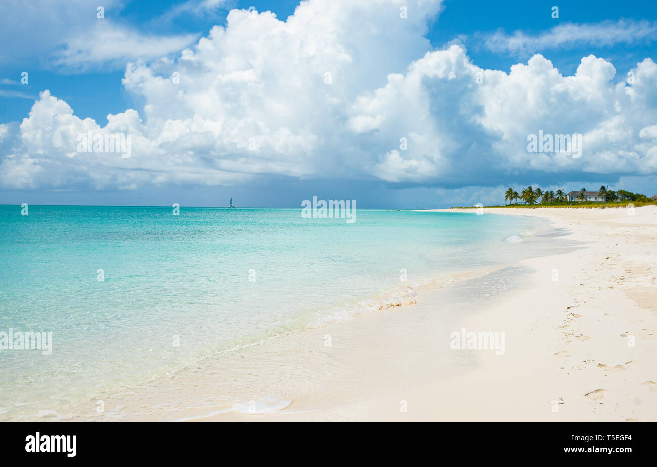 Tropical background beach scene long white expansive beach, turquoise ...