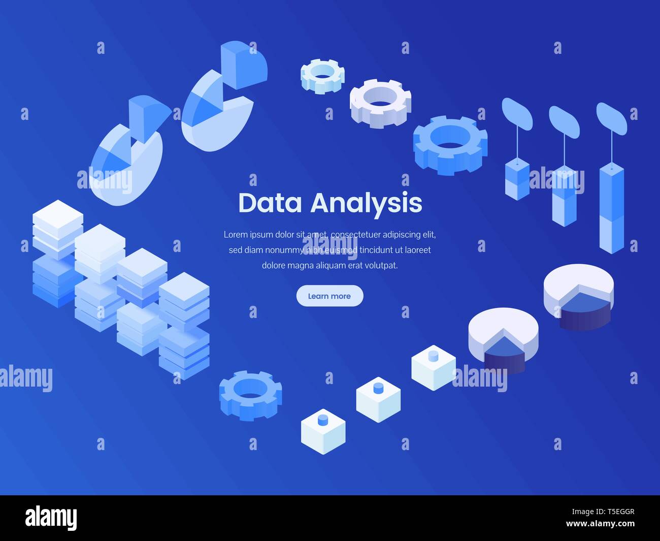 Data analysis isometric landing page. SMM, SEO, stock market analytics ...