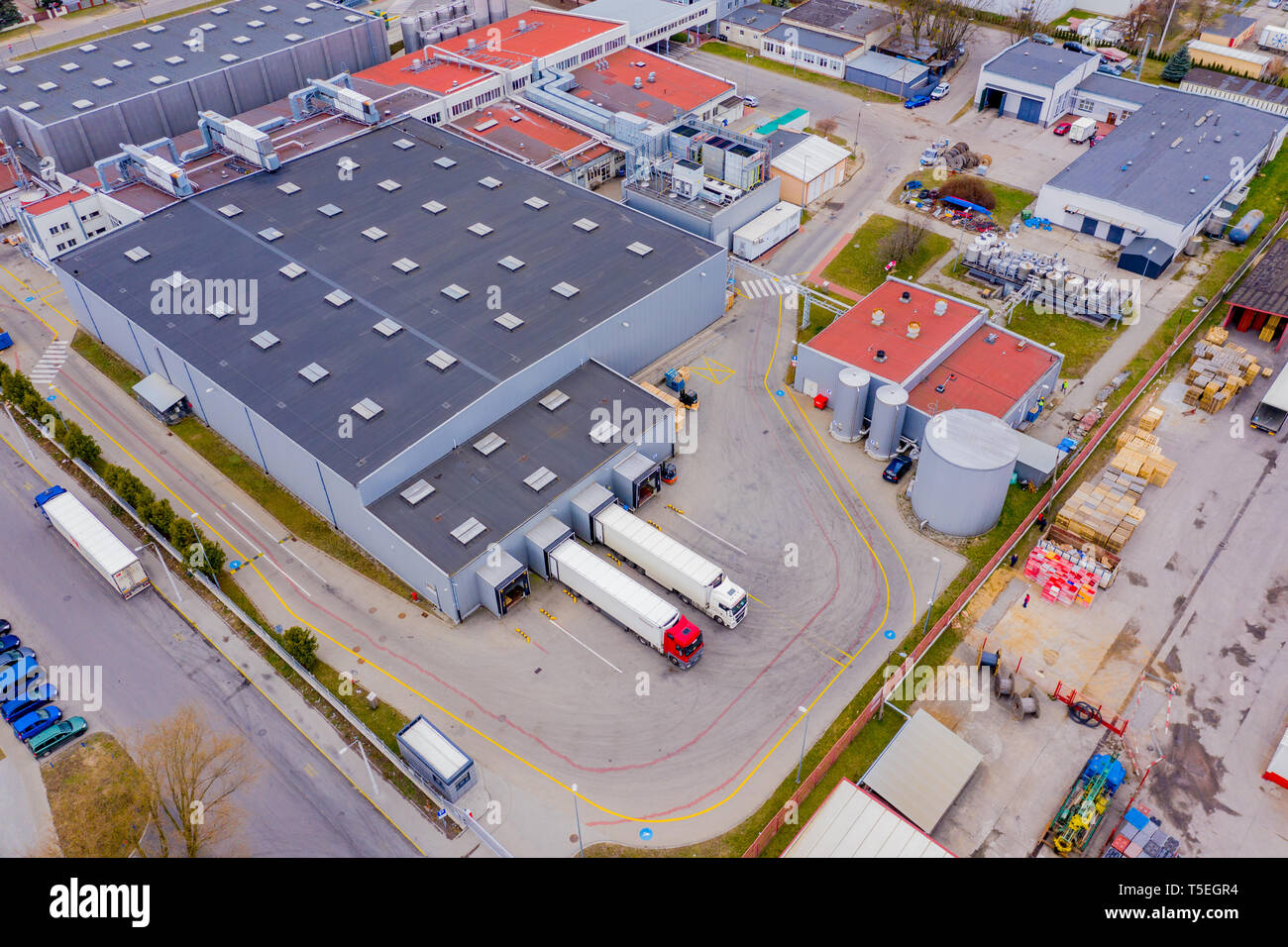 Aerial Shot of Industrial Warehouse/ Storage Building/ Loading Stock ...