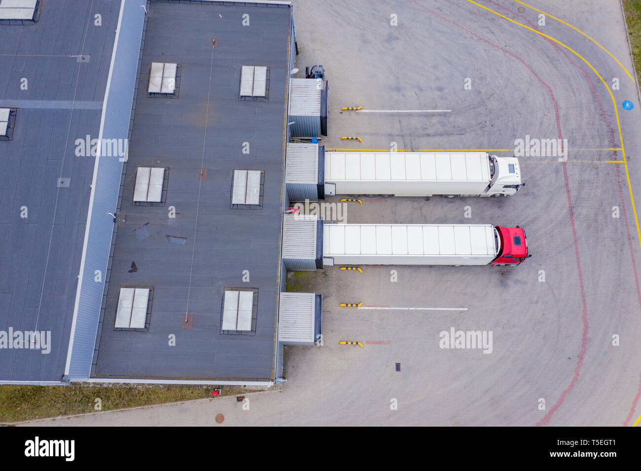 Aerial View of Loading Warehouse with Semi Trucks Parked Stock Photo ...