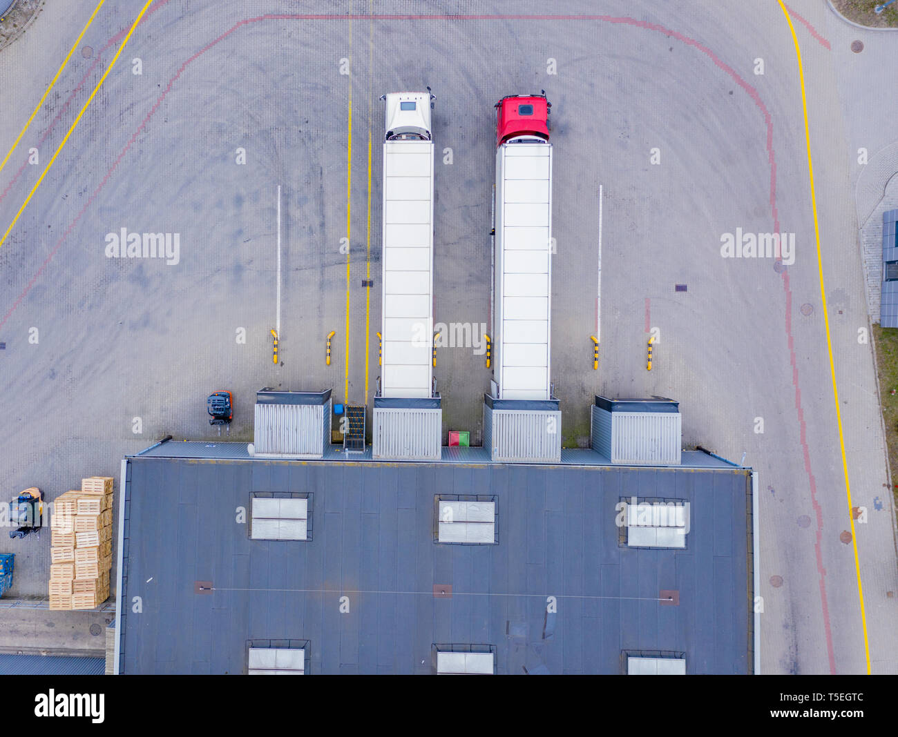 Aerial View of Loading Warehouse with Semi Trucks Parked Stock Photo ...