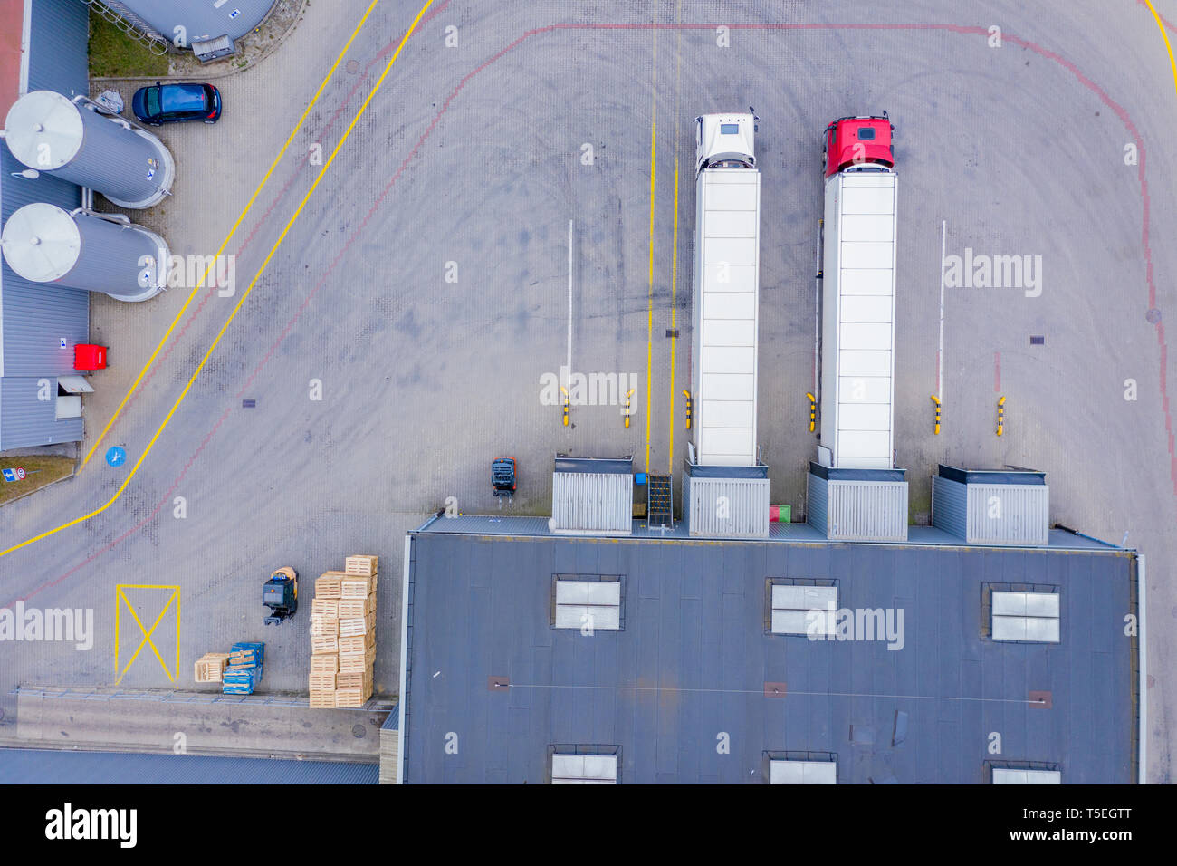 Aerial View of Loading Warehouse with Semi Trucks Parked Stock Photo ...