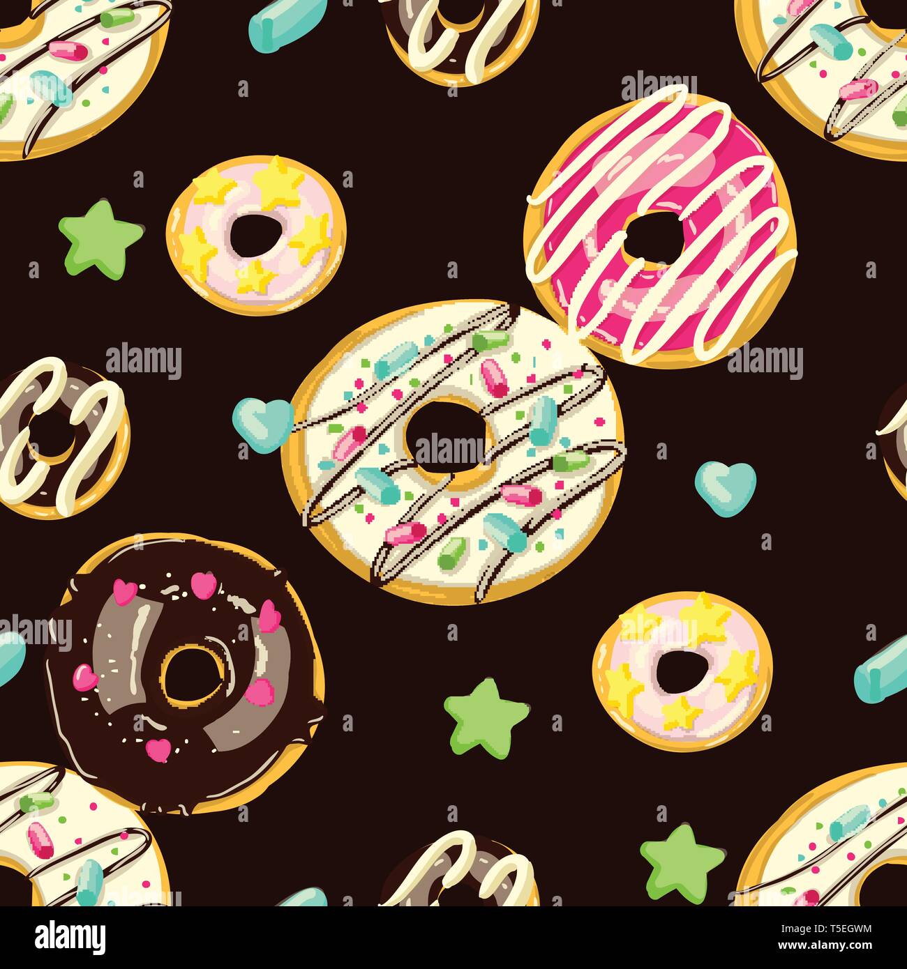 Glazed Donuts seamless pattern. Bakery Vector illustration. Top View ...