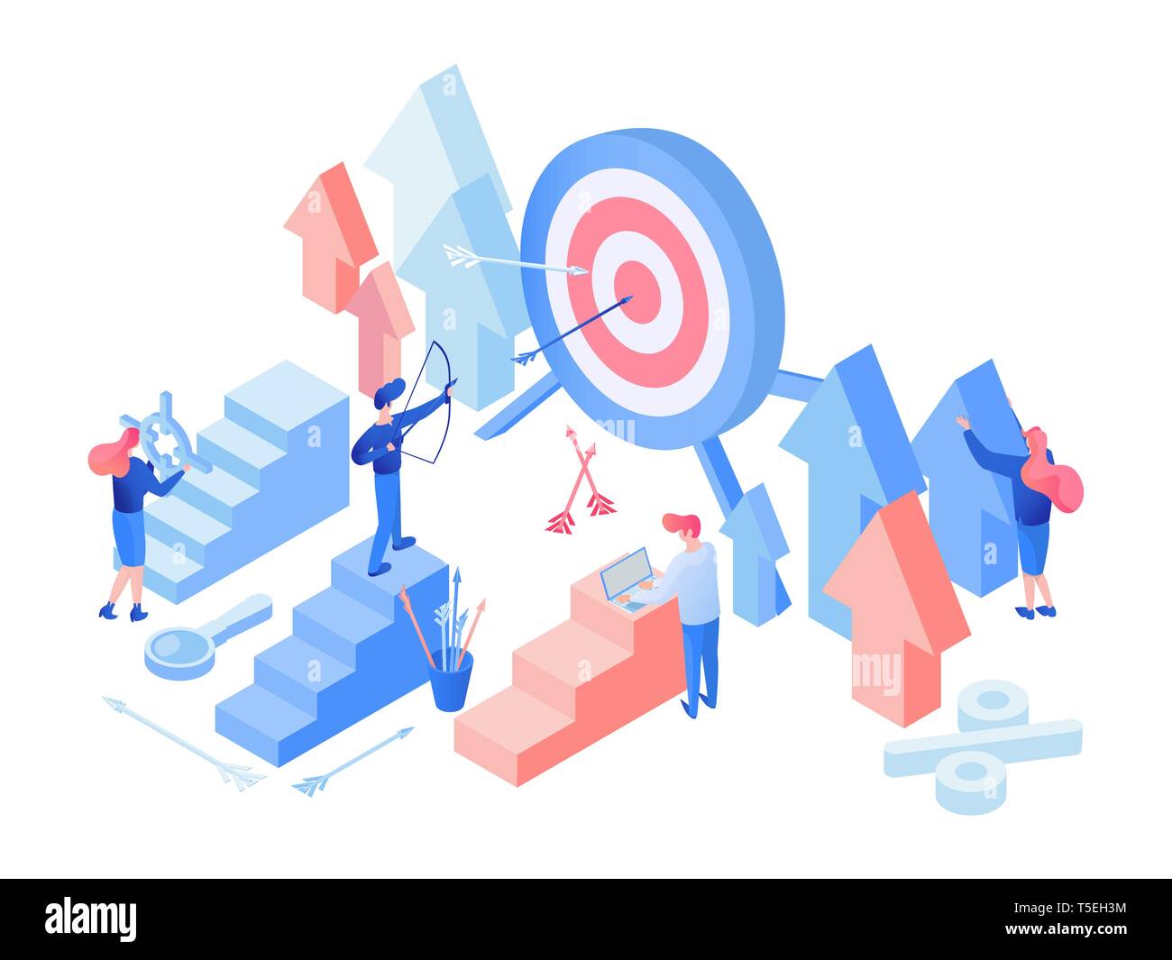 Marketing team working isometric vector illustration. Targeting ...