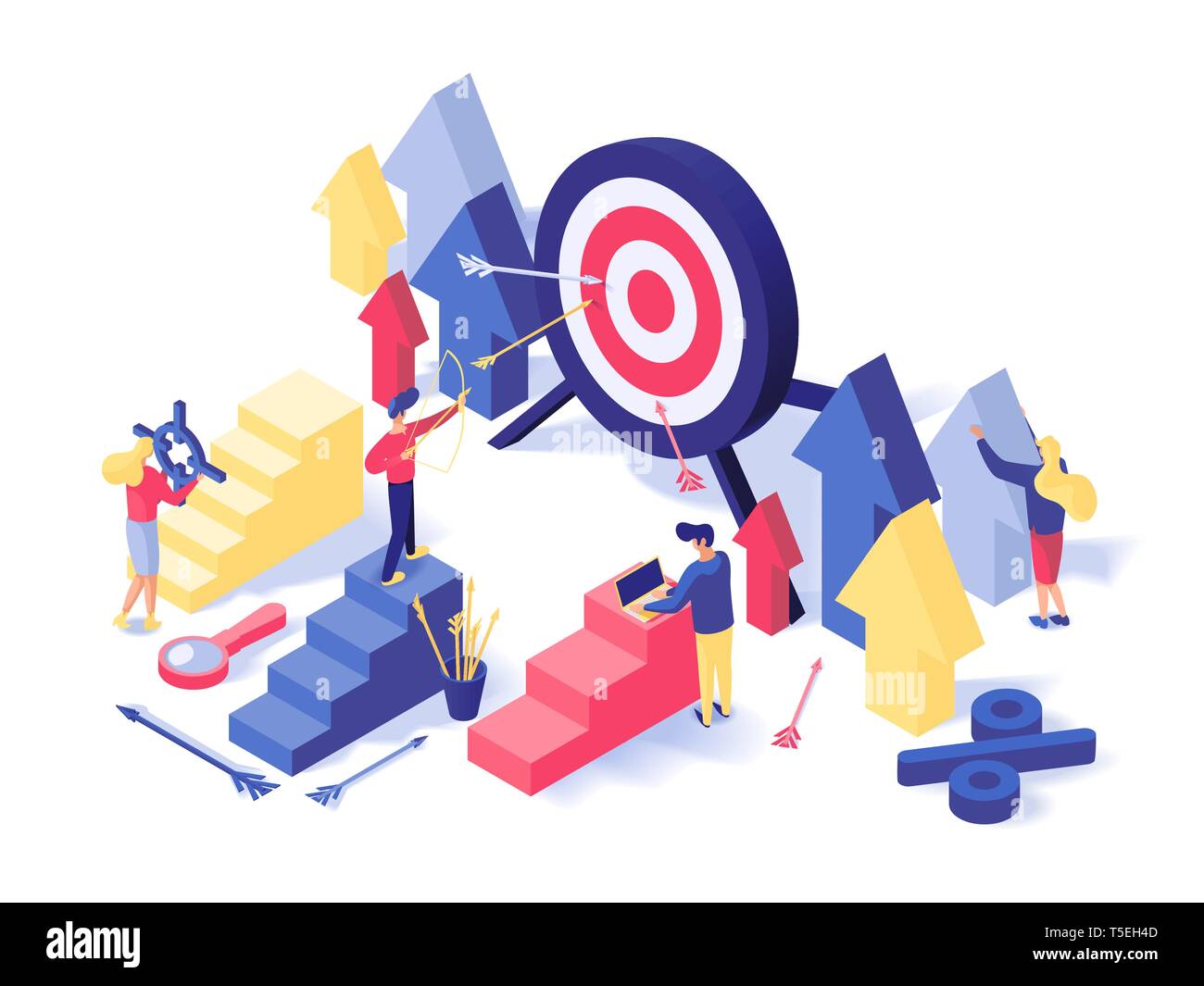 Customer attraction strategy isometric illustration. Targeting ...