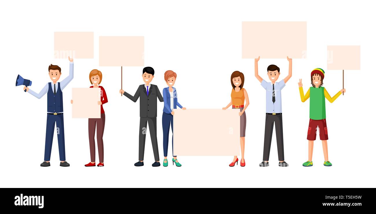 Activism, meeting, protest action flat illustrations. Public opinion ...