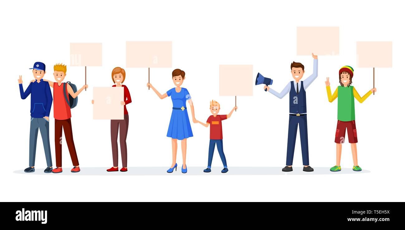 Human rights protection flat vector illustration. Adults, teenagers ...