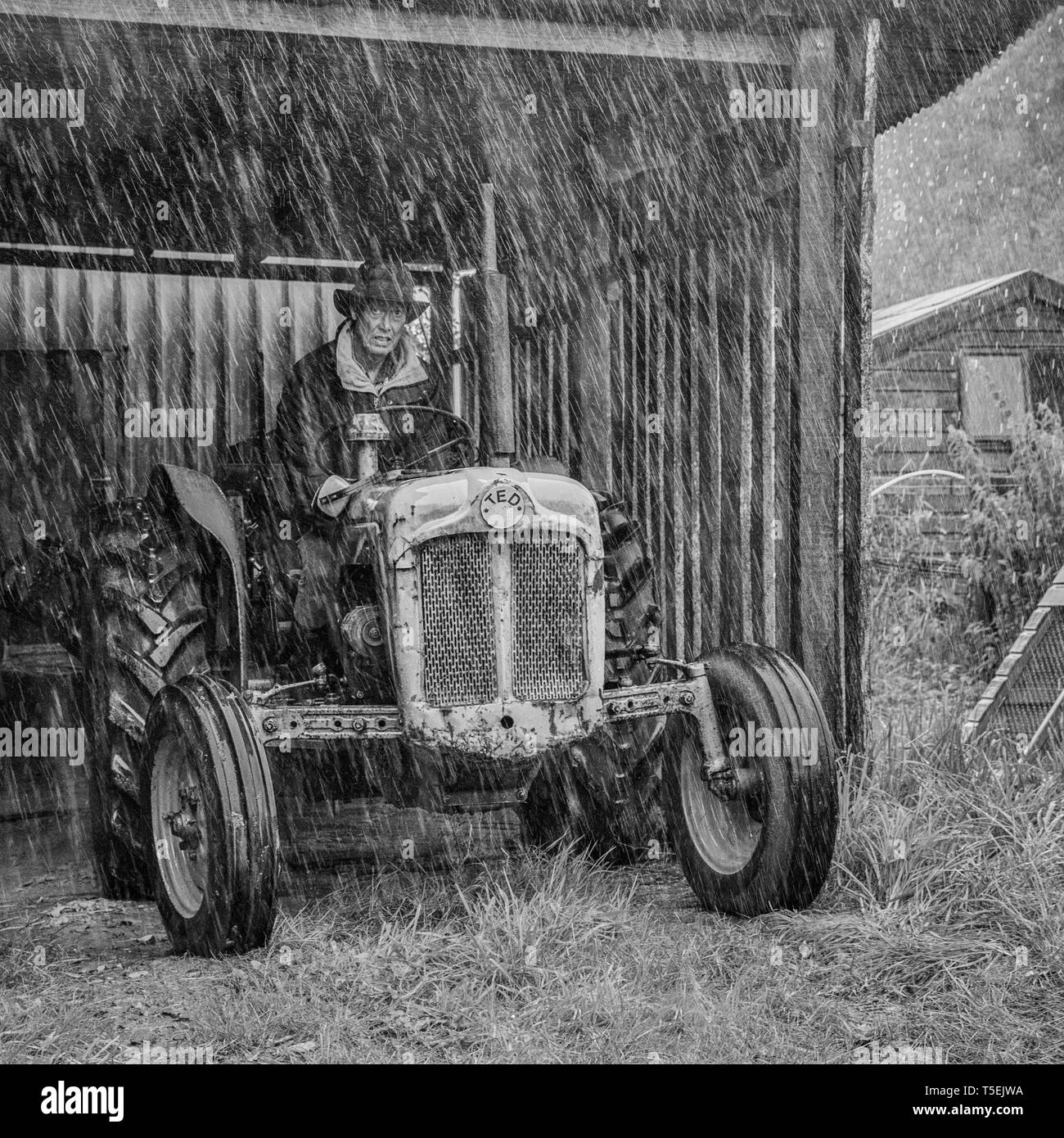 Smallholder with tractor Black and White Stock Photos & Images - Alamy