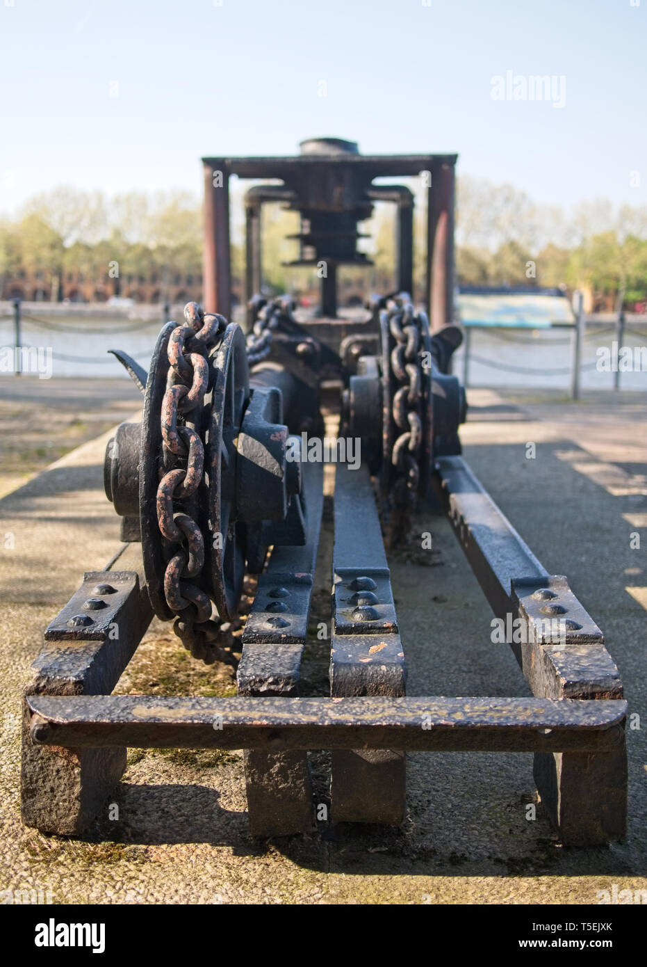 Old cast iron winch at Swedish Quay, Greenland Dock in London, UK Stock ...