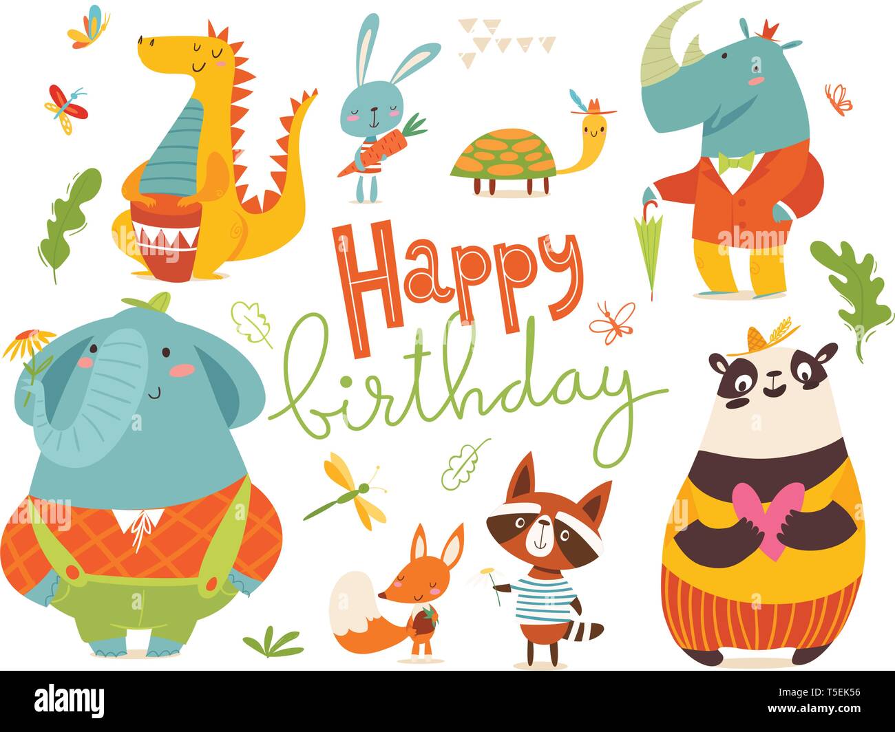 Rabbit bear happy birthday Stock Vector Images - Alamy