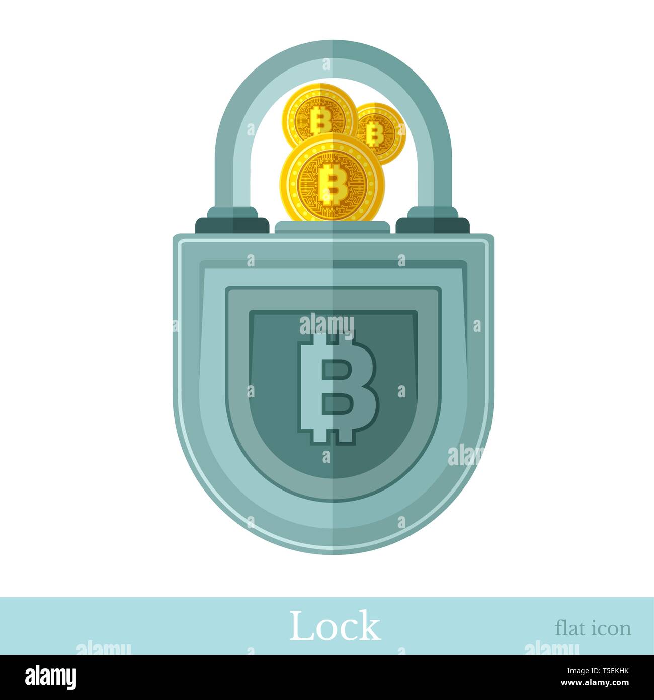 Flat icon bit coins fall into lock money box isolate on white Stock ...