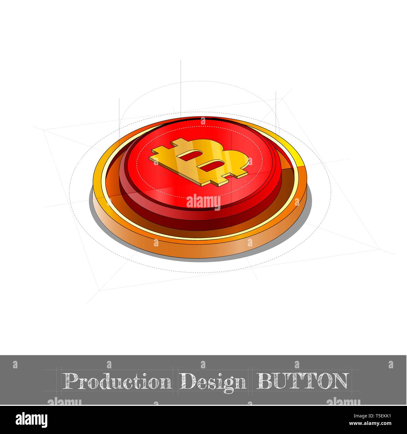 Glossy round button mining of bit coins on white in sketch style Stock ...