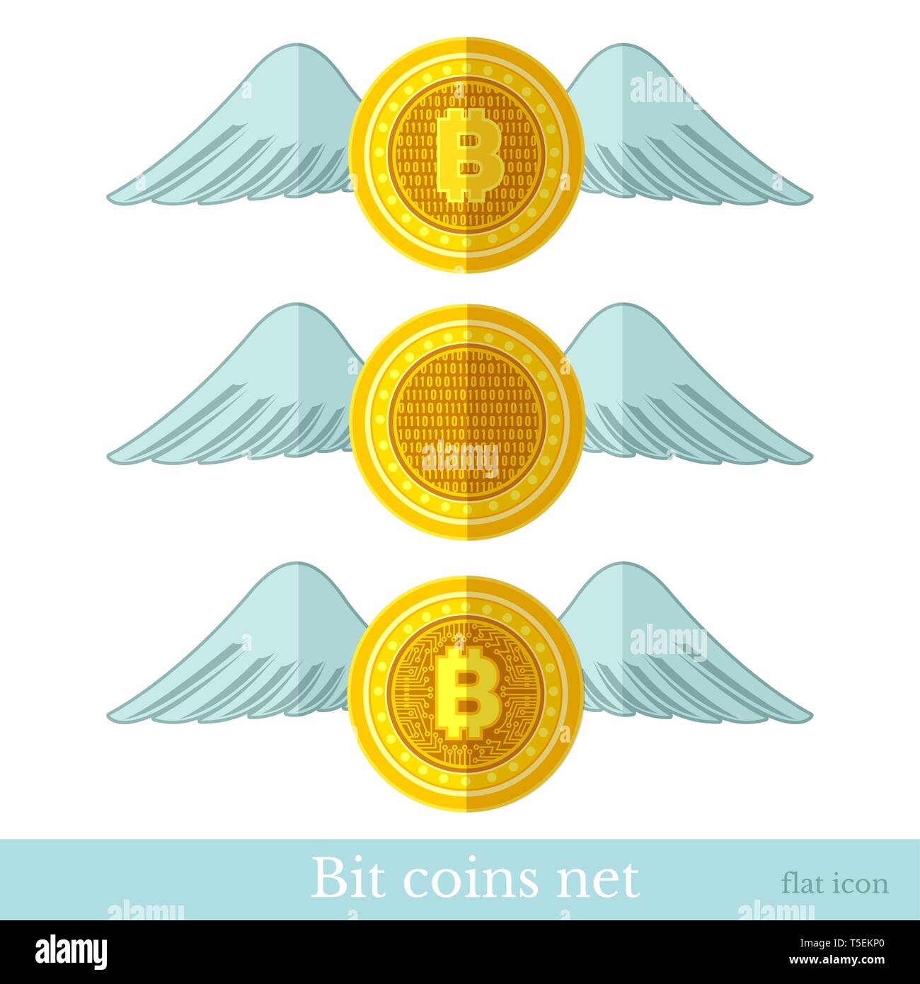set of flat icons bit coins with wings isolate on white Stock Vector ...