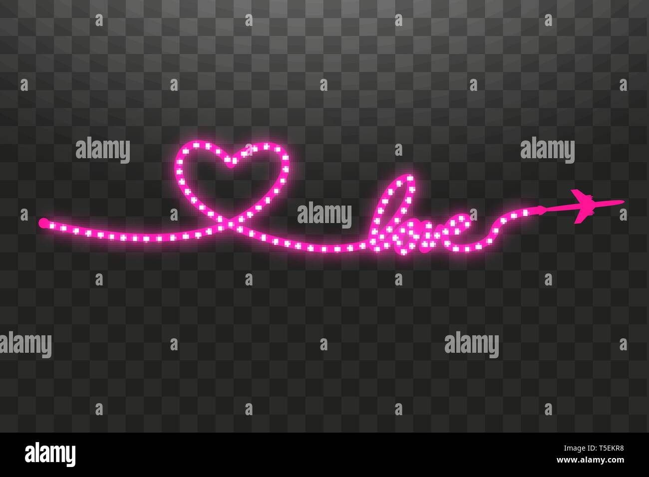 The aircraft and its track in the form of a strip of shiny LED strip in ...