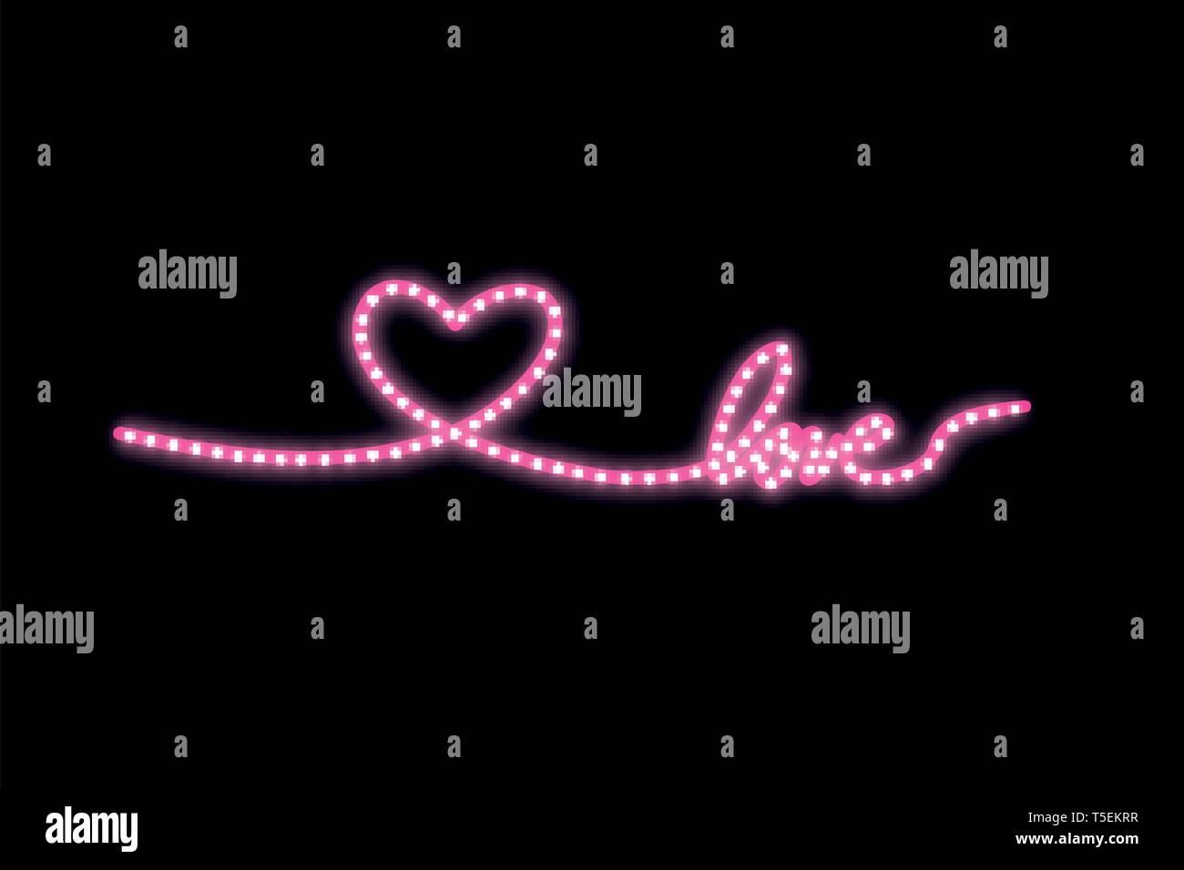 Track in the form of a strip of shiny LED strip in the shape of a heart ...