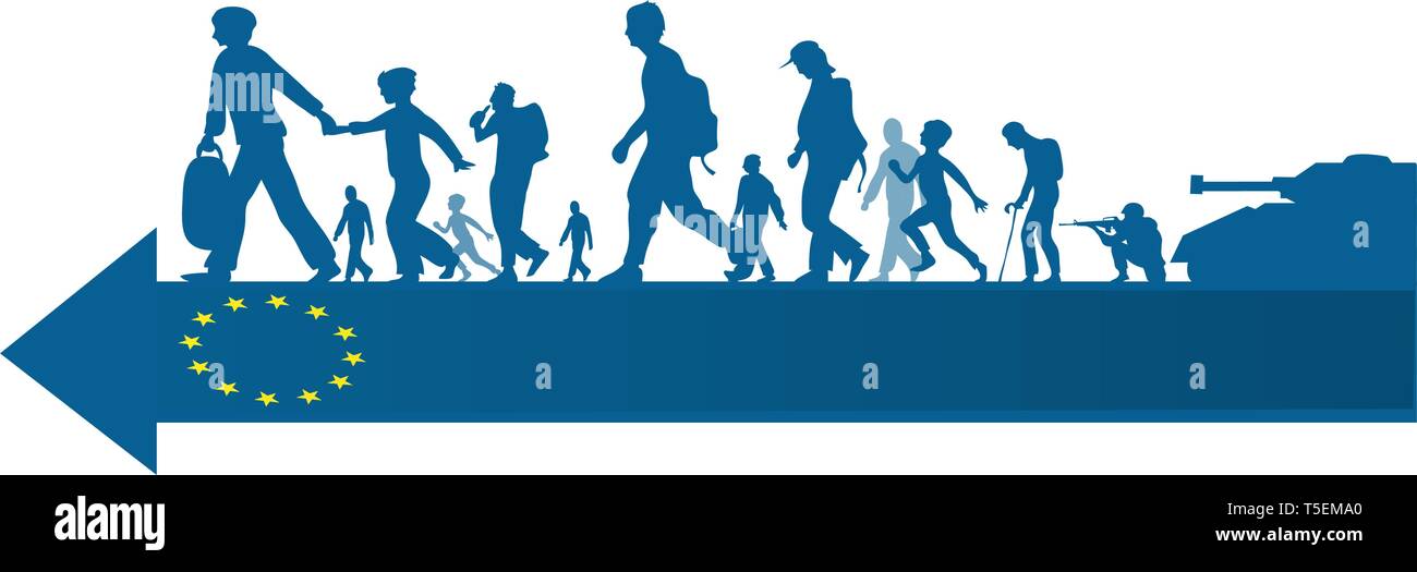 immigration people silhouette moving to european arrow flag Stock ...