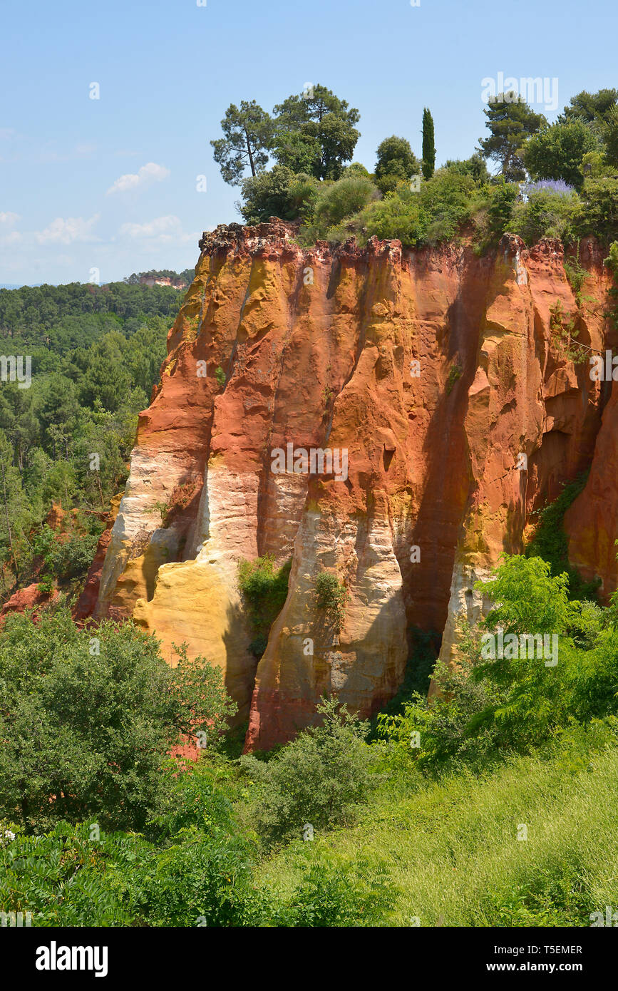 Famous cliffs of the ochre at Roussillon, located 10 kilometres west of ...
