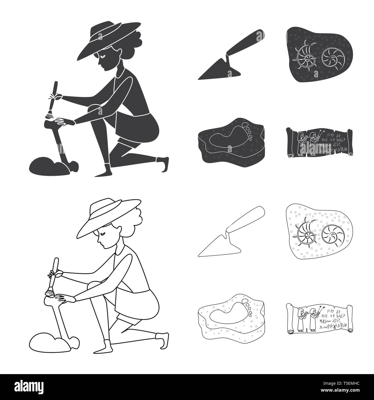 archaeologist,tool,rock,scroll,girl,trowel,black,imprint,papyrus,ground ...