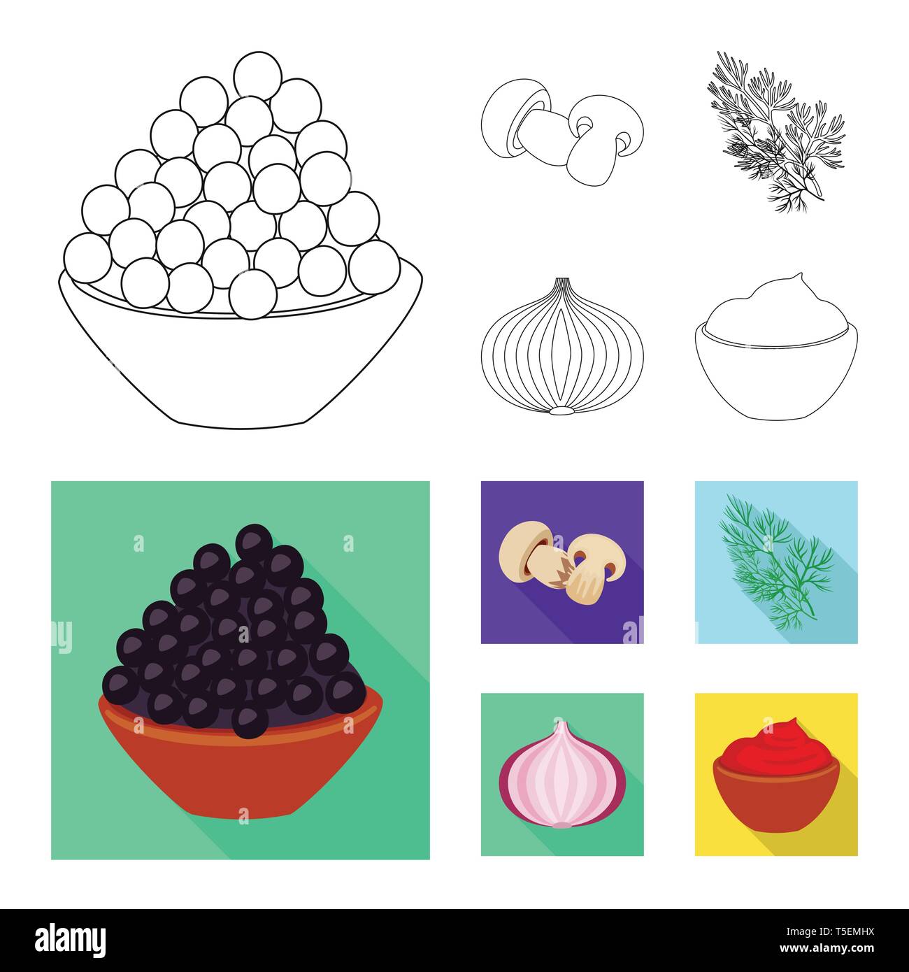 Vector illustration of taste and product sign. Set of taste and cooking ...