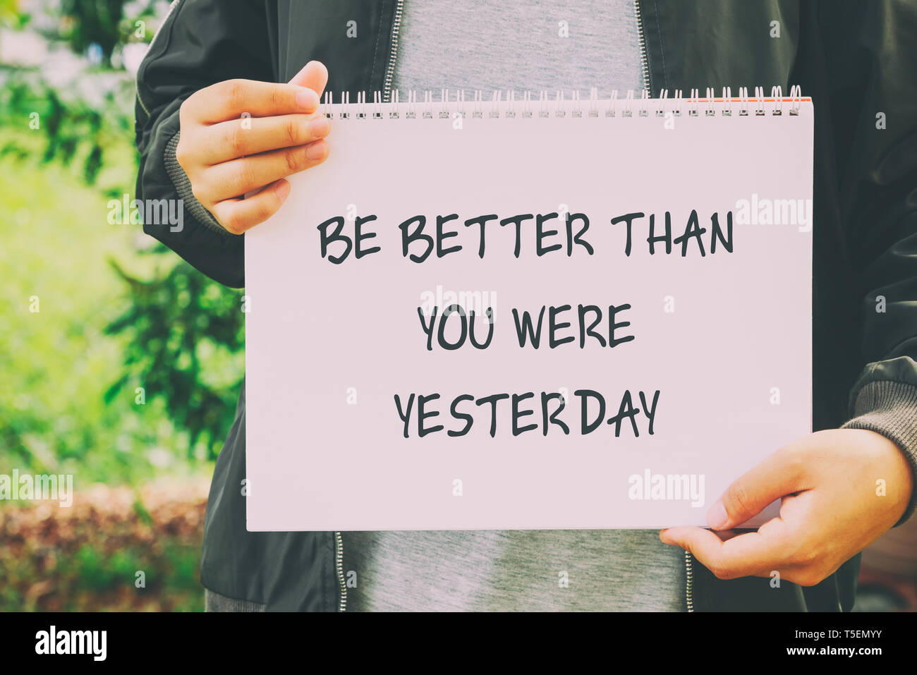 Inspirational quotes - Be better than you were yesterday Stock Photo ...