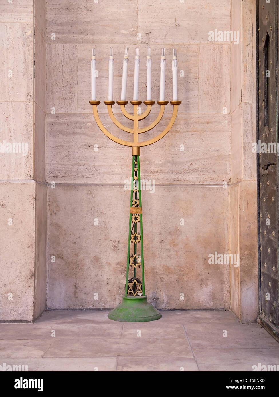 Hungary, Budapest, Dohany Street Great Synagogue, Menorah in the ...