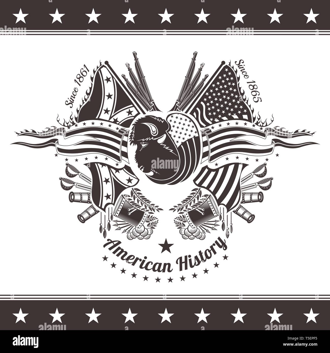 american civil war military background coat of arms with bison head ...