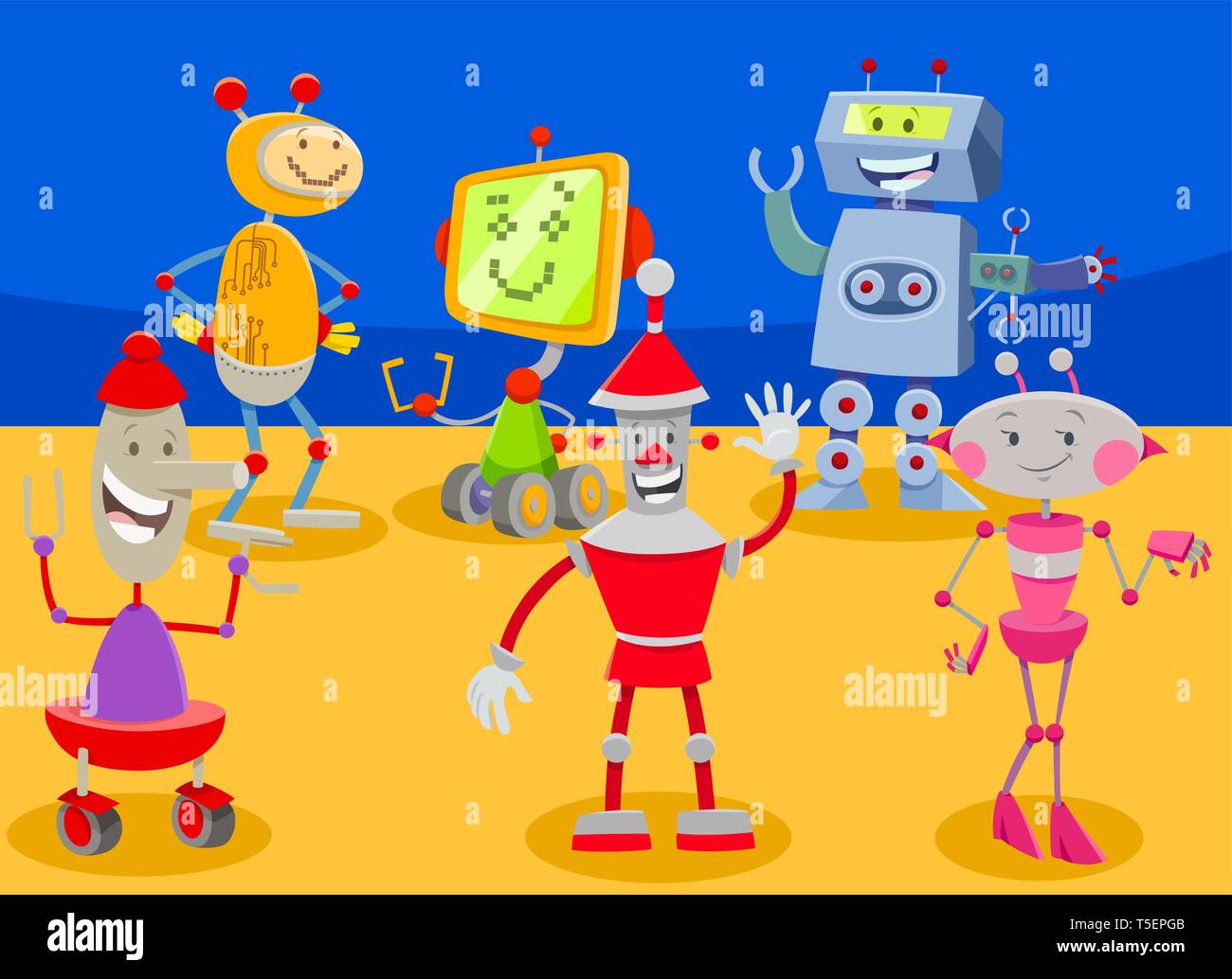 Cartoon Illustration of Funny Robots or Droids Fantasy or Science ...