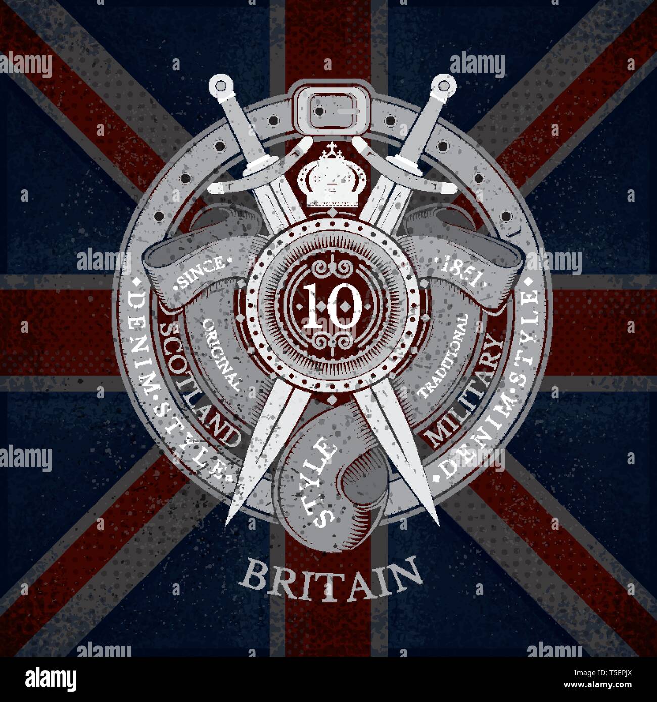 Round Shield And Cross Swords With Ribbons Into Round Belt Frame ...