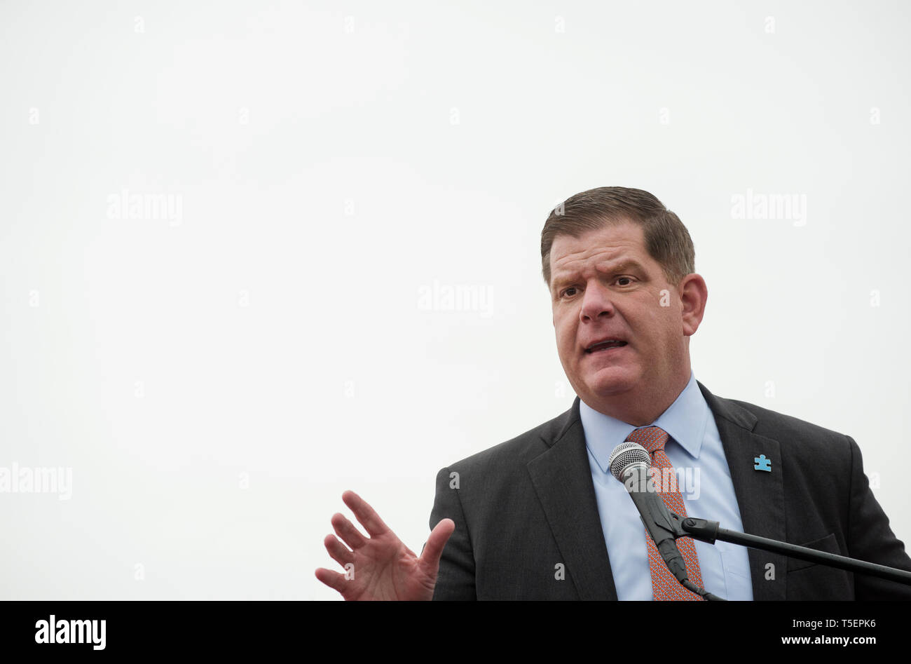 Marty Walsh, 54th mayor of Boston, MA, USA. Walsh is shown addressing ...