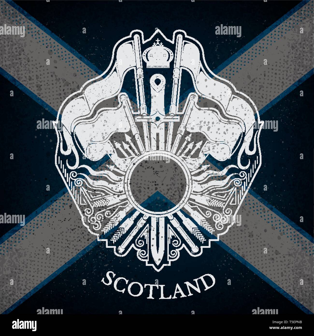 White Coat of Arms With Cross Arrows on Britain Flag Background. Brand ...