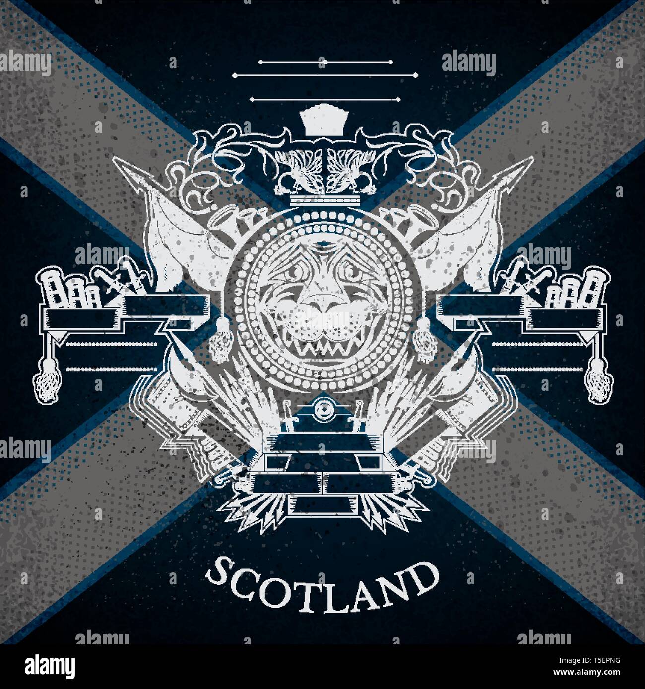 White Coat of Arms With Cross Arrows on Britain Flag Background. Brand ...