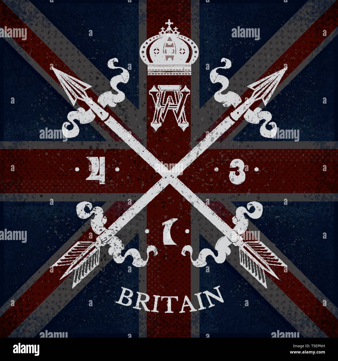 White Coat of Arms With Cross Arrows on Britain Flag Background. Brand ...
