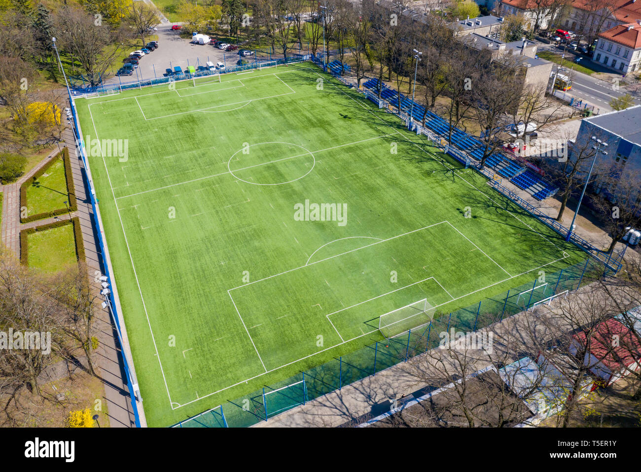Aerial view of a football field captured by drone Stock Photo - Alamy