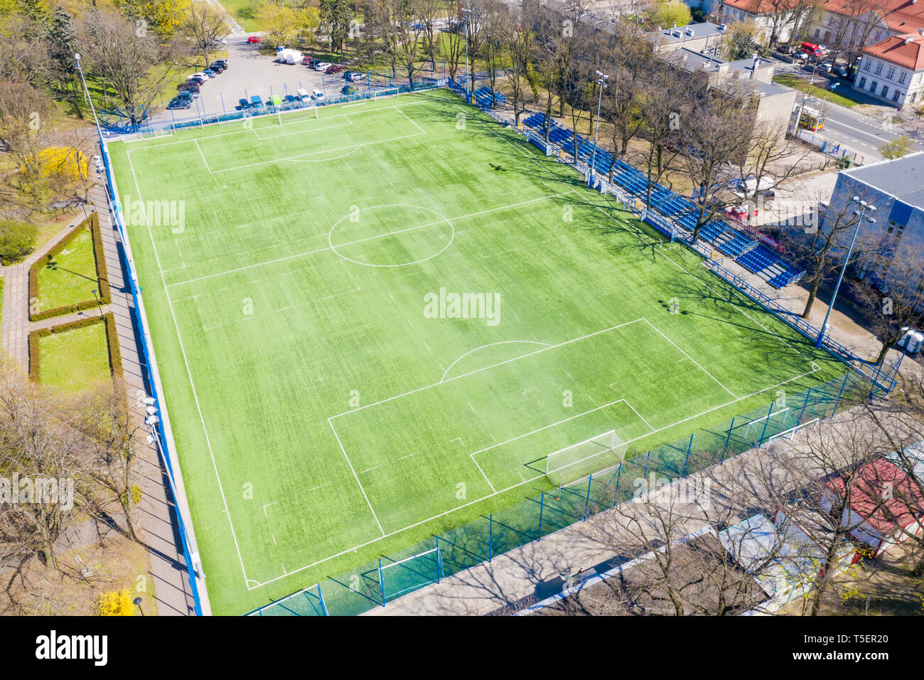 Aerial view of a football field captured by drone Stock Photo - Alamy