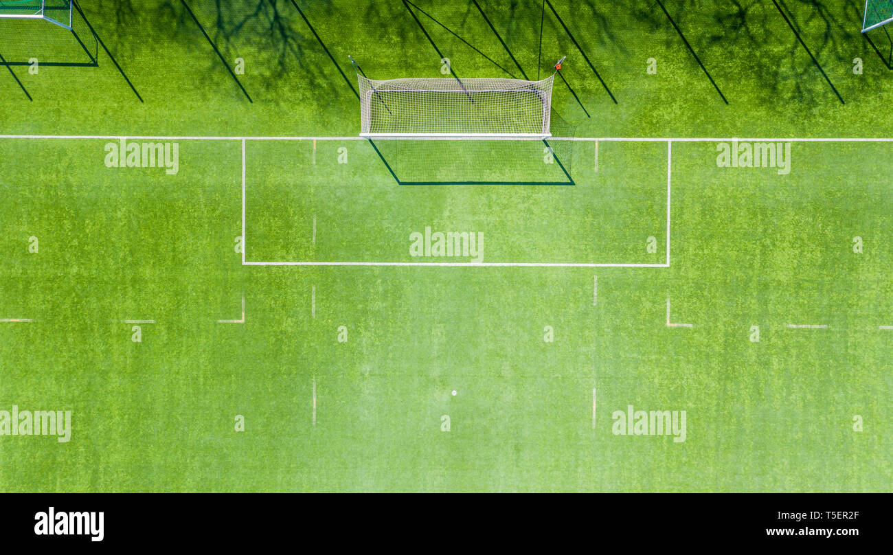 Aerial view of Sport concept of synthetic football or soccer field ...