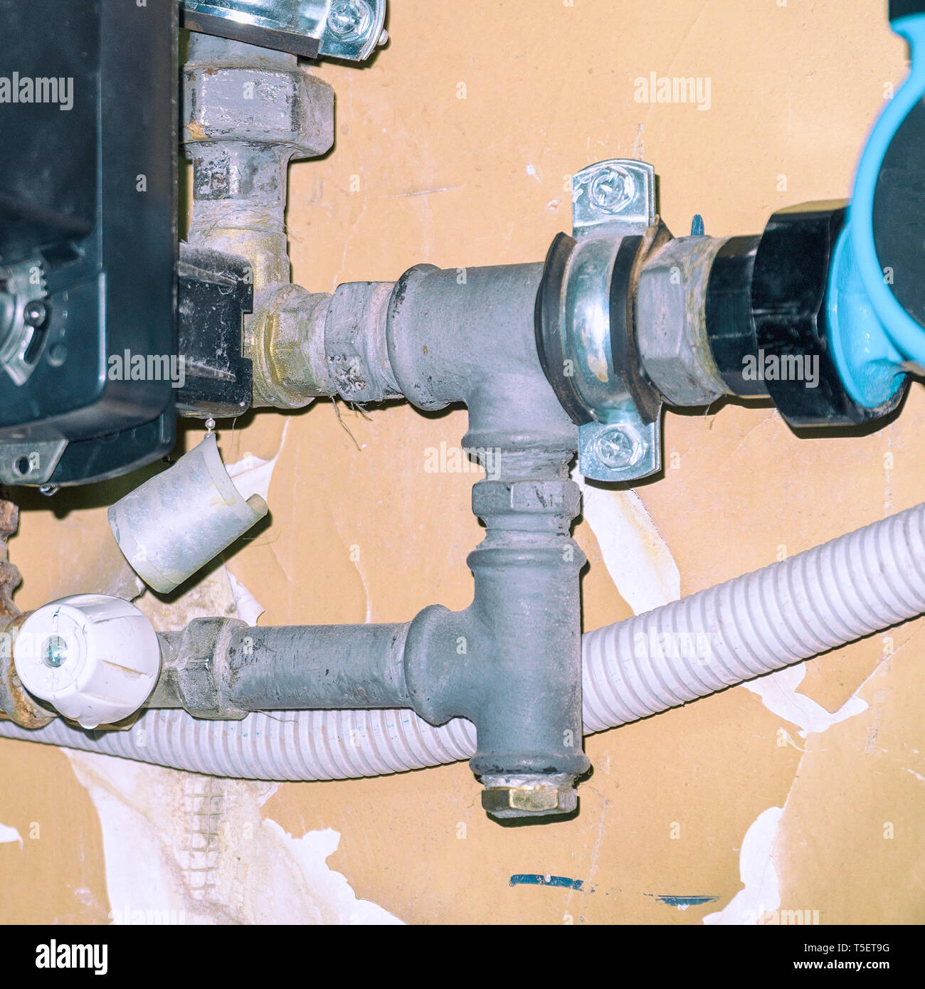 Connection of the supply pump in the home heating system Stock Photo ...