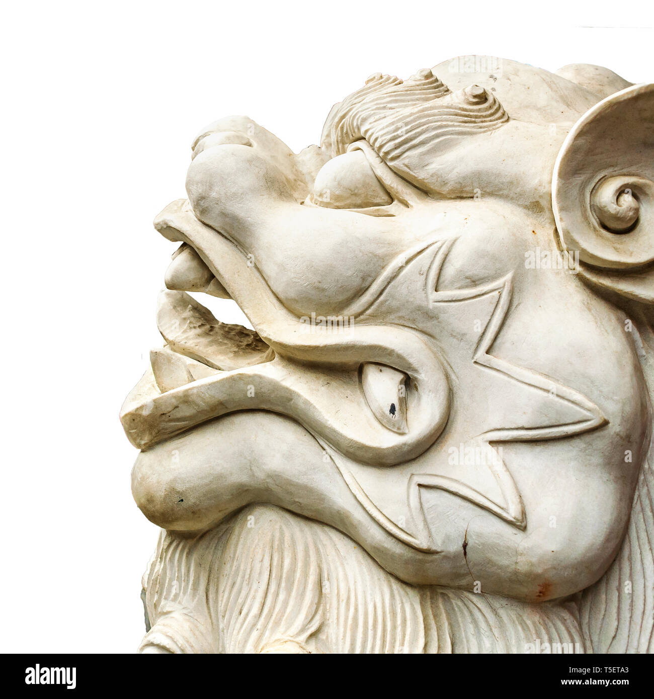 Side view detail head mythologic chinese stone lion sculpture head ...